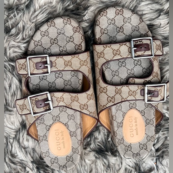 Gucci | Shoes | Guccigg Monogram Mens Slide Sandals With Straps Box ...